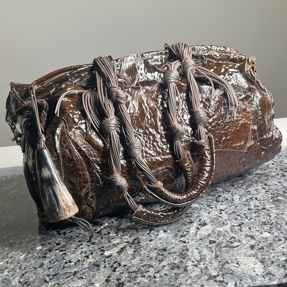 Susan Riedweg | Bags | Susan Riedweg Brown Patent Leather Zip Top Bag ...